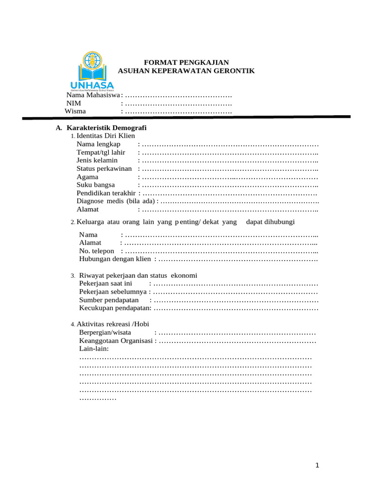 Format Pengkajian Gerontik | PDF