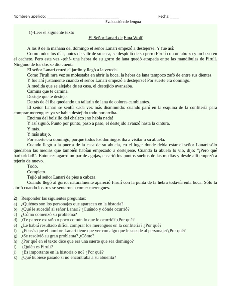 El Señor Lanari Evaluacion | PDF