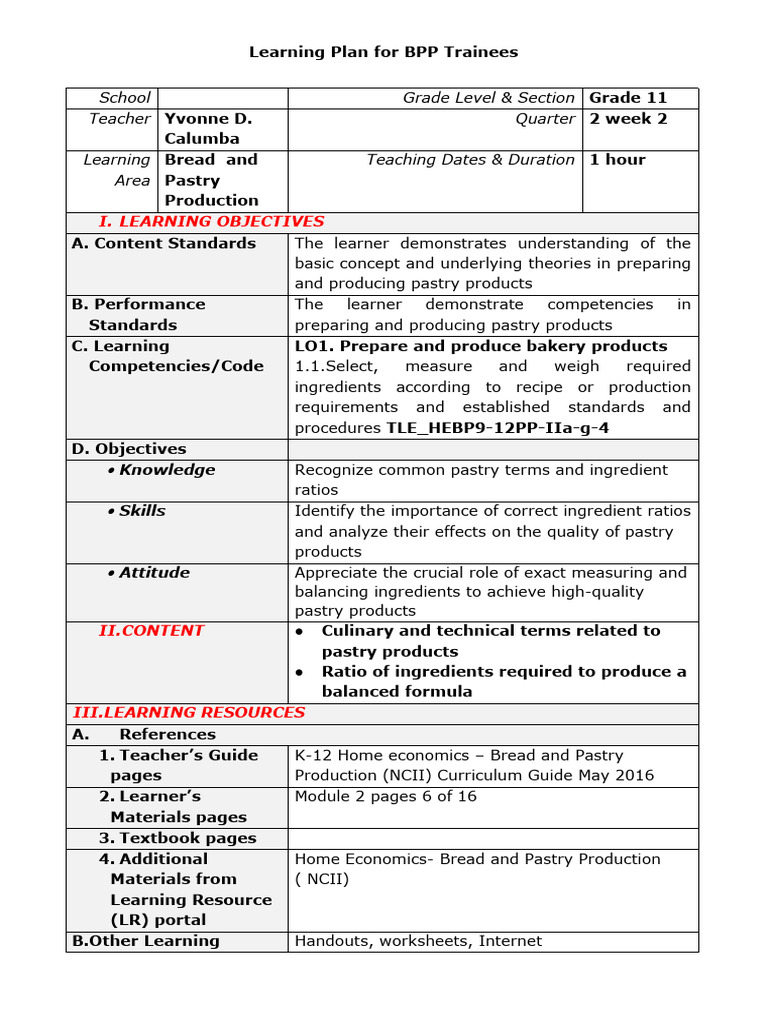 Prof Ed 10 (Lesson Plan) I | PDF | Gluten | Flour