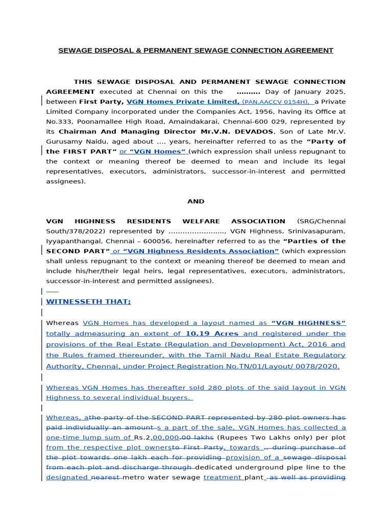 Sewage Disposal Agreement for VGN Highness | PDF | Sewage | Pumping Station