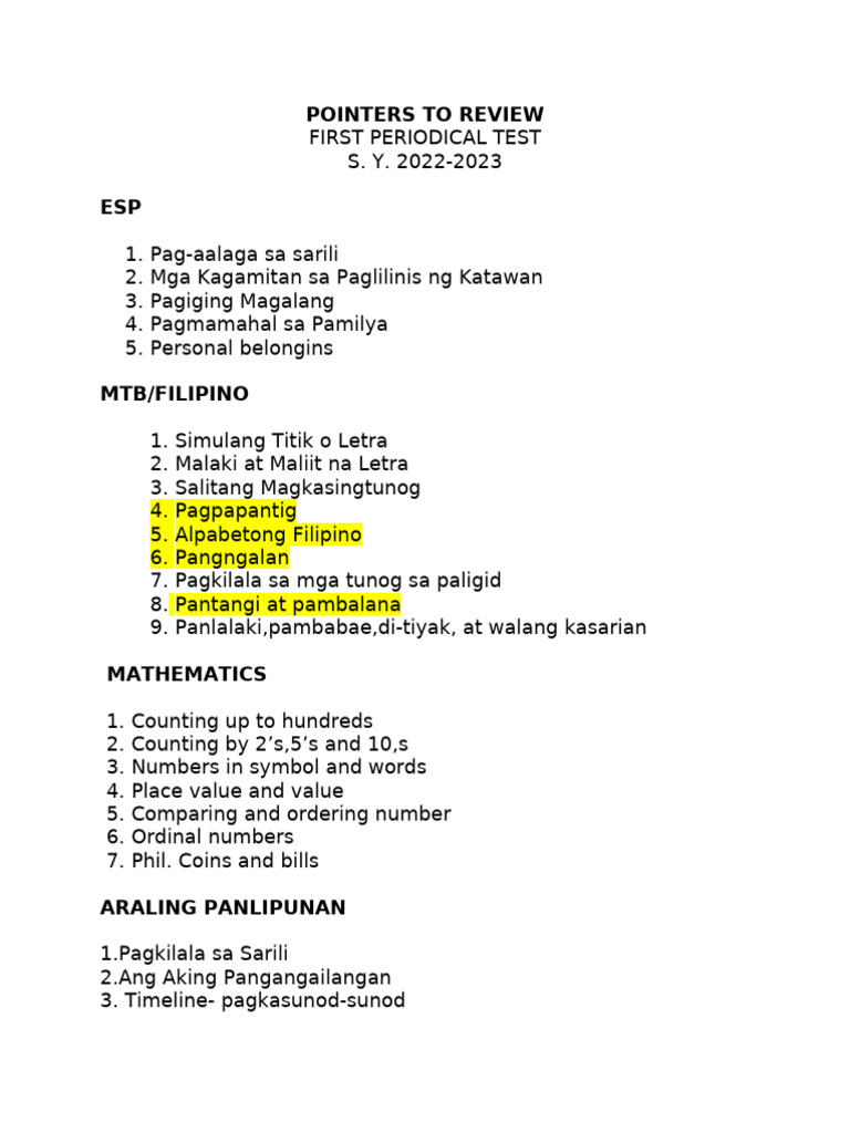 Grade 1 FL A Hans Christian Andersen - Pointers To Review 1ST | PDF | Language Families | Languages