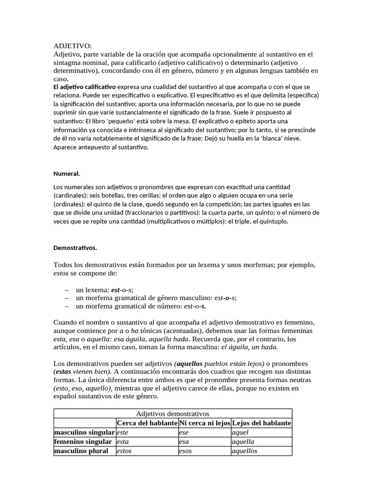 ADJETIVO | PDF | Adjetivo | Numero Gramatical