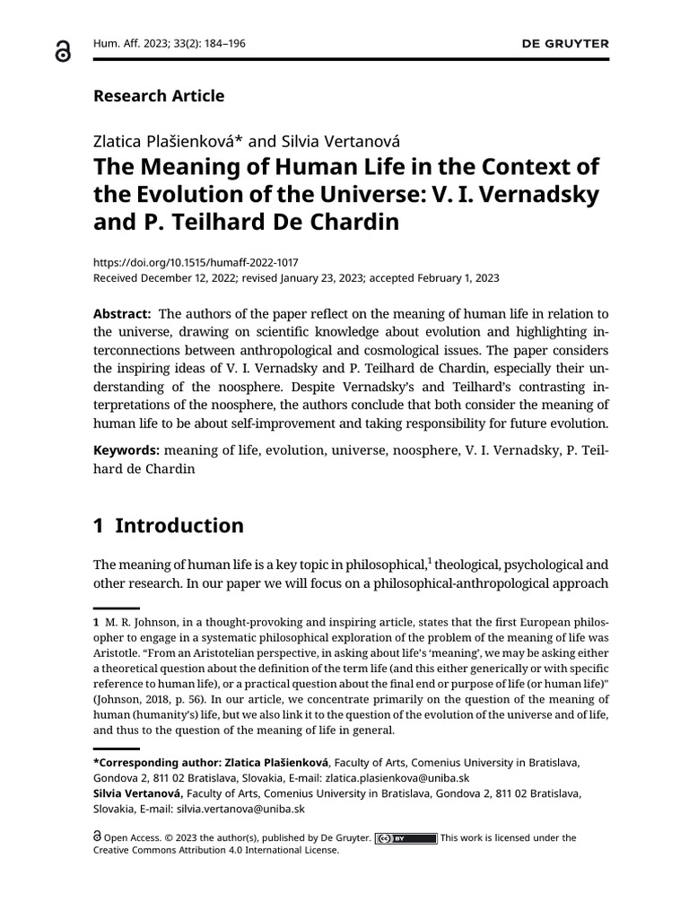 Meaning of Life in Cosmic Evolution | PDF