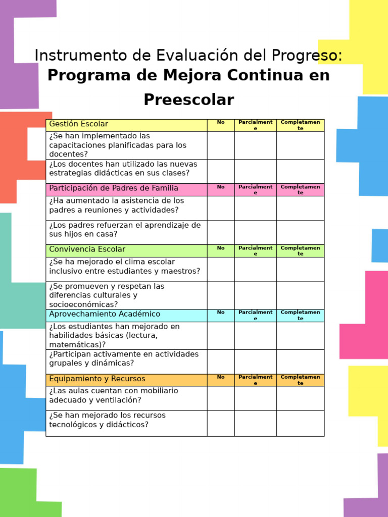 Instrumento de Evaluación del Progreso | PDF