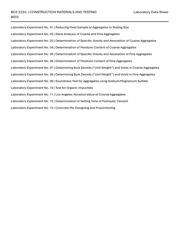 Bce 223L (8033) Group 8 Laboratory Data | PDF | Construction Aggregate | Density