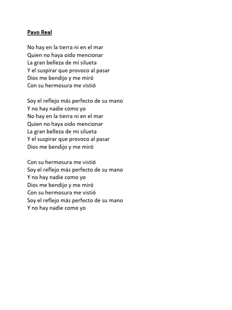 Letra de "Pavo Real" | PDF