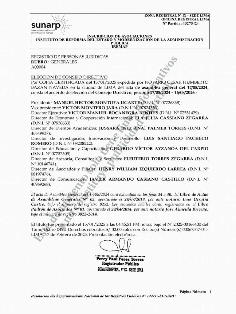 Iremap - Nuevo Consejo Directivo P - Dr. Montoya | PDF