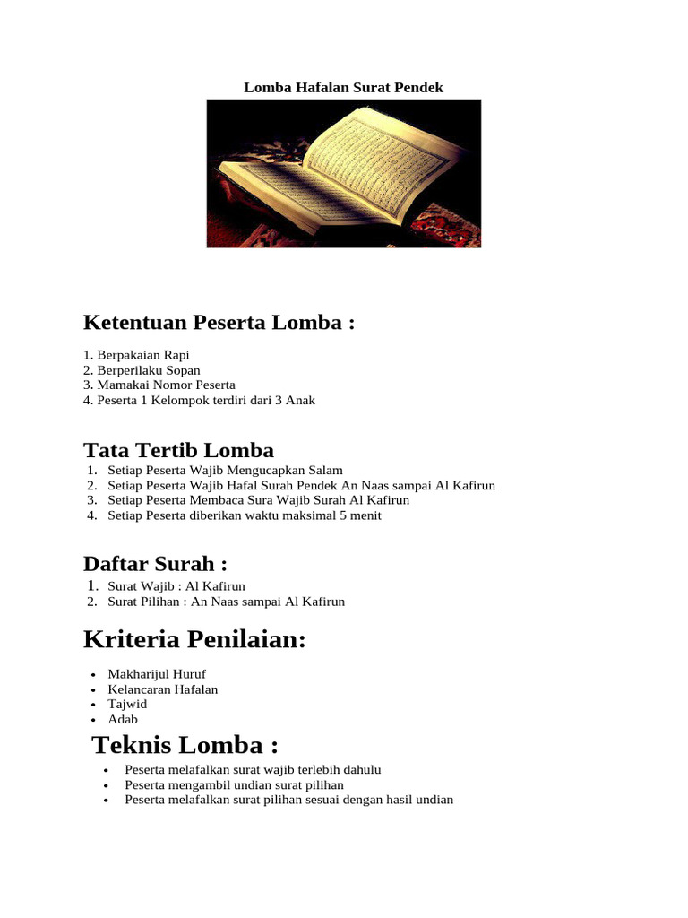 Juknis Lomba Hafalan Surat Pendek-1 | PDF