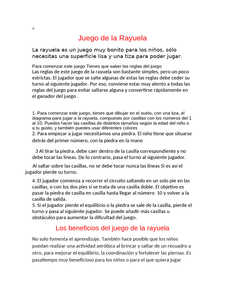 Juego de la Rayuela Educacion fisica | PDF