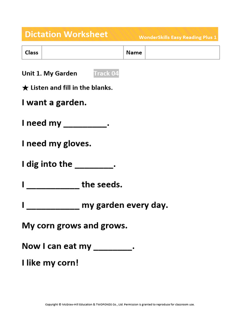 WSER Plus 1 Dictation Worksheet | PDF