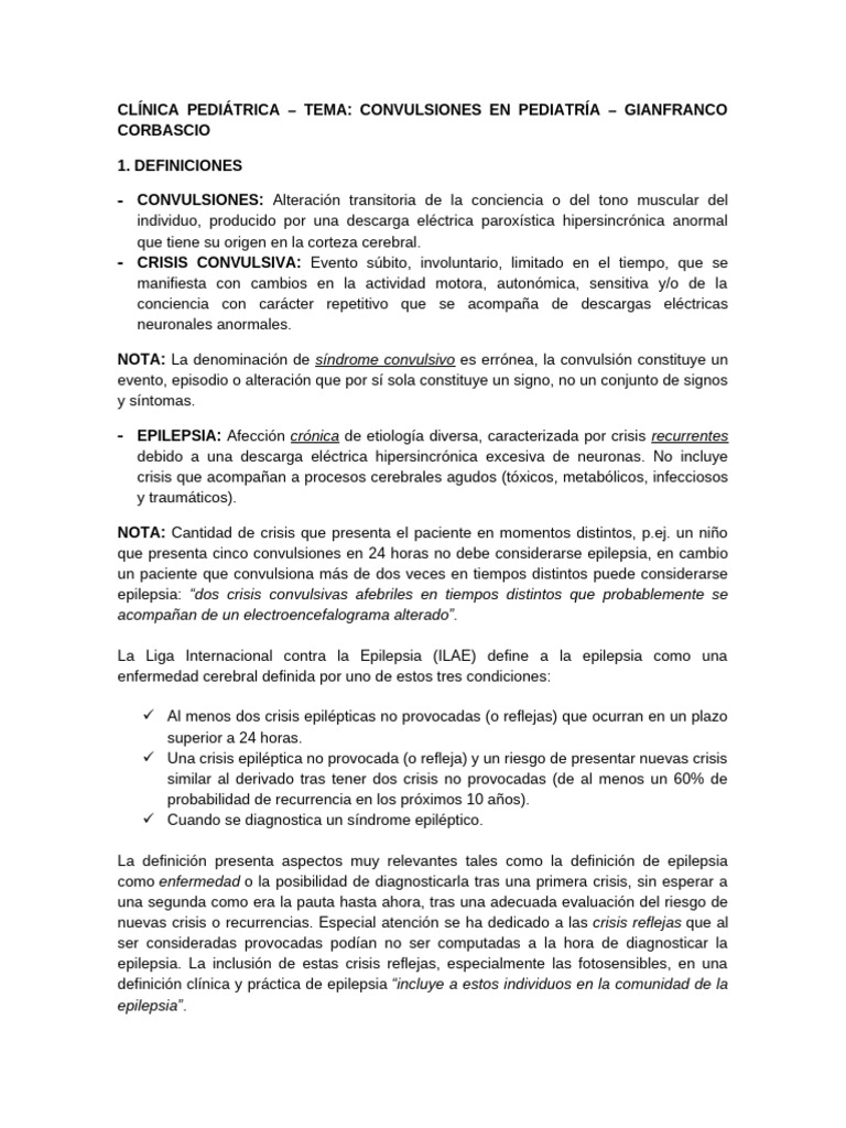 Convulsiones en Pediatría: Definición y Clasificación | PDF | Epilepsia ...
