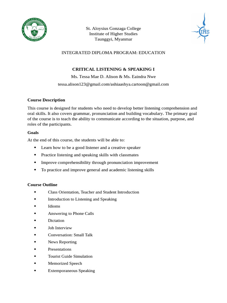 Critical Listening and Speaking 1 (June 2020) | PDF