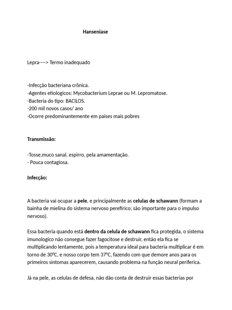 Entenda a Hanseníase: Causas e Tratamento | PDF | Lepra ...