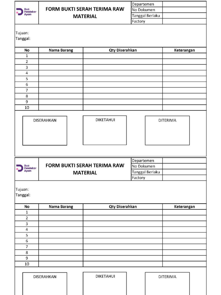 FORM SERAH TERIMA RM TO PPA DAN PRODUKSI DPA | PDF
