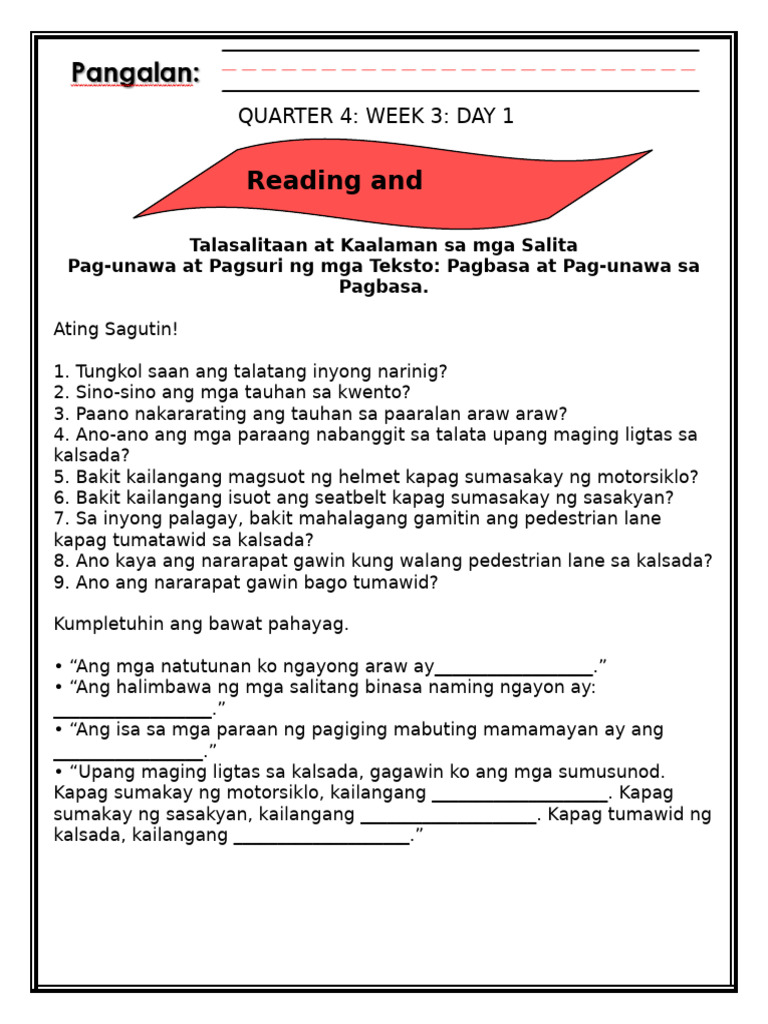 Worksheet Ral Q4 Week3 | PDF