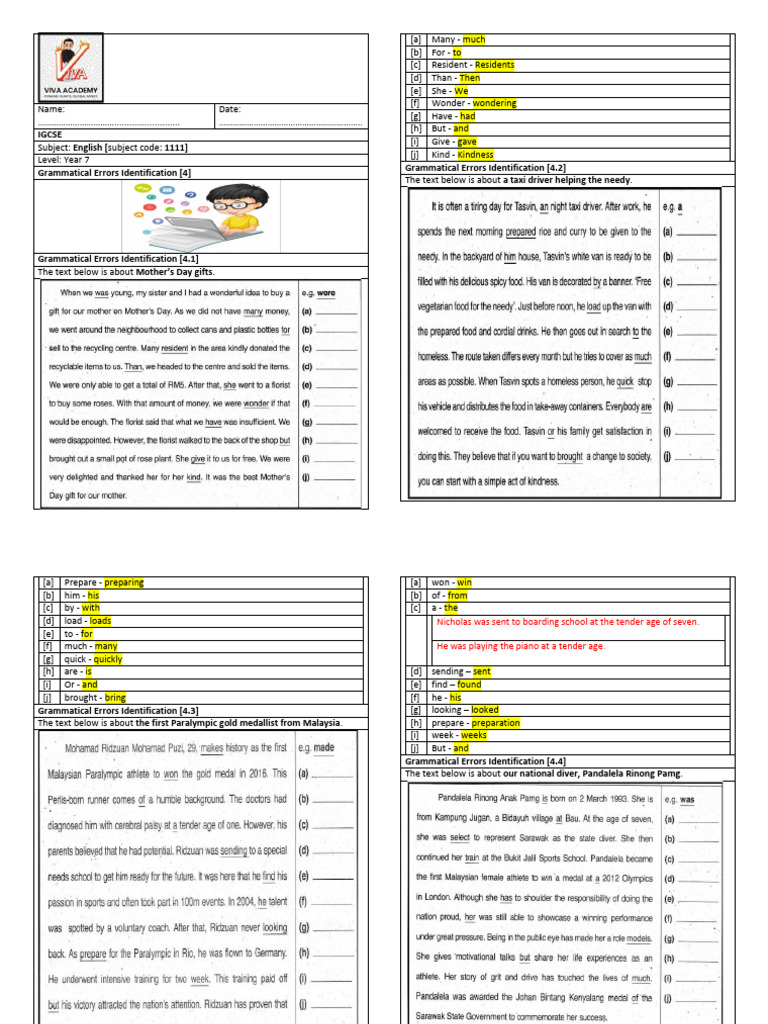 Errors Identification (3) - Answers | PDF