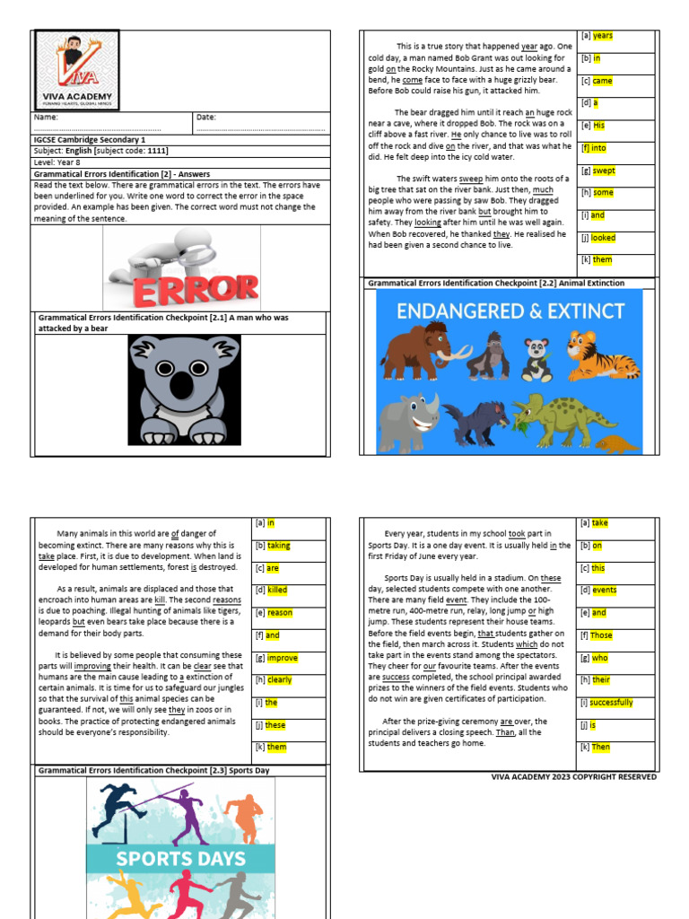 Errors Identification (2) - Answers | PDF | Poaching | Crime & Violence