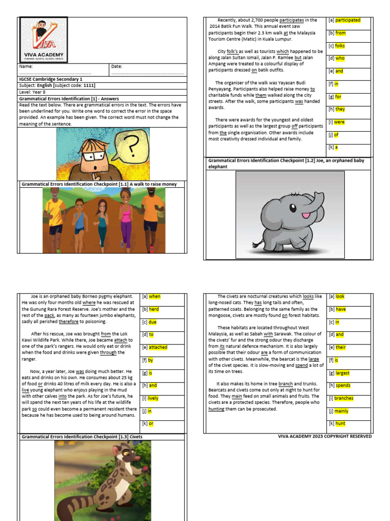Errors Identification [1] - Answers | PDF
