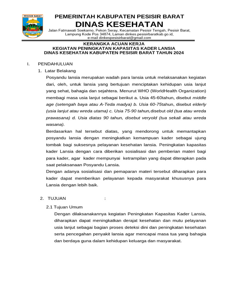 Kak Pertemuan Kader Lansia | PDF