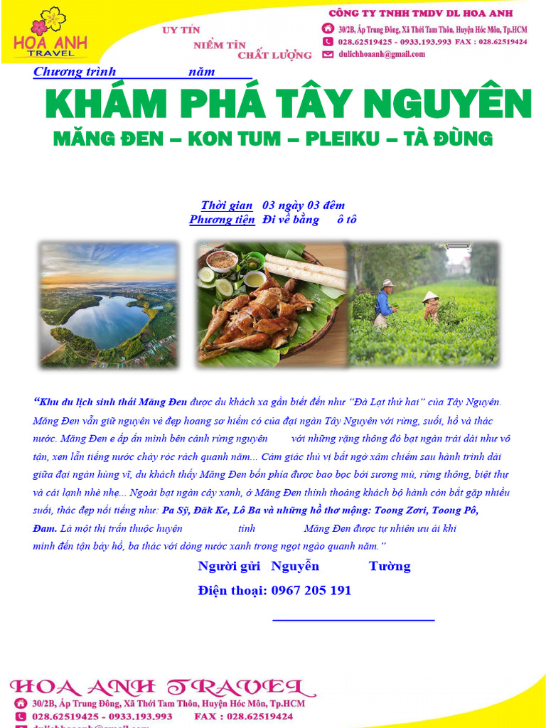 MANG DEN - TÀ ĐÙNG - 3N3Đ Xe 16c | PDF