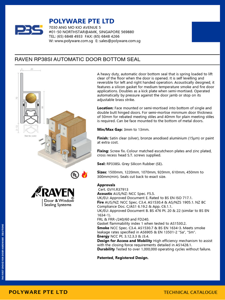 RAVEN RP38SI AUTOMATIC DOOR BOTTOM SEAL | PDF | Door | Materials