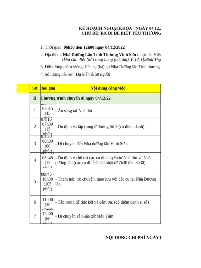 Ke Hoach Ngoai Khoa BD2 | PDF