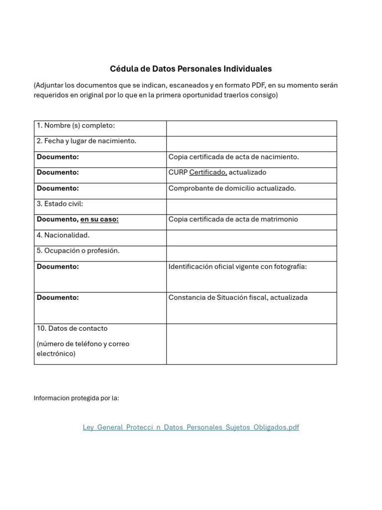 Formato de Datos Personales | PDF