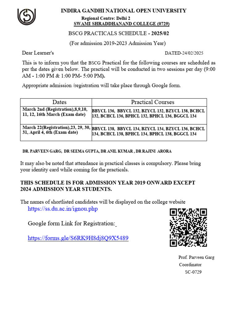 Ignou Practical Schedule March 2025 2025-02) | PDF