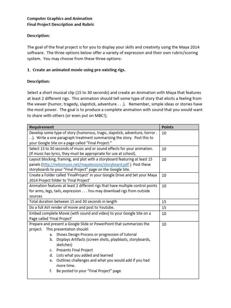 Final - Project - Options - Animation With Rubrics | PDF | 3 D Computer ...