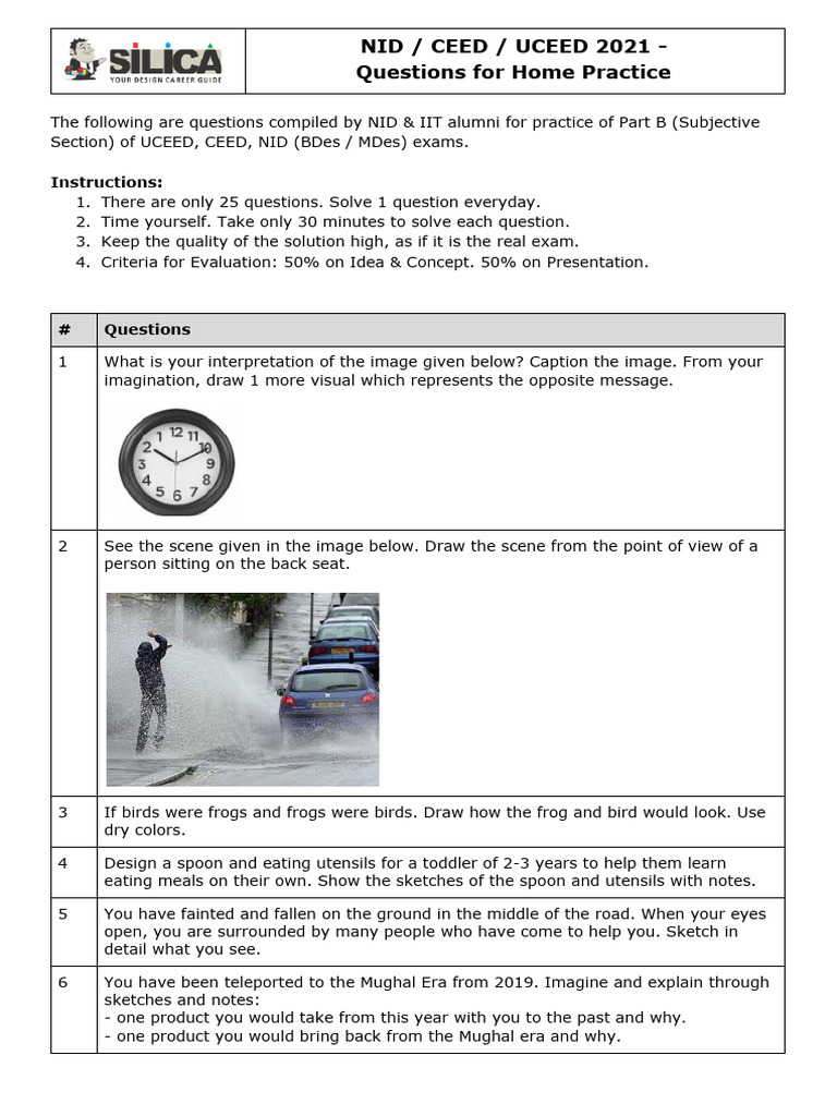 Uceed Ceed Nid 2021 Questions For Home Practice | PDF
