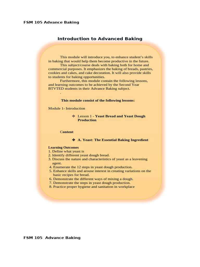 FSM 105 Module 1 Advance Baking | PDF | Breads | Yeast