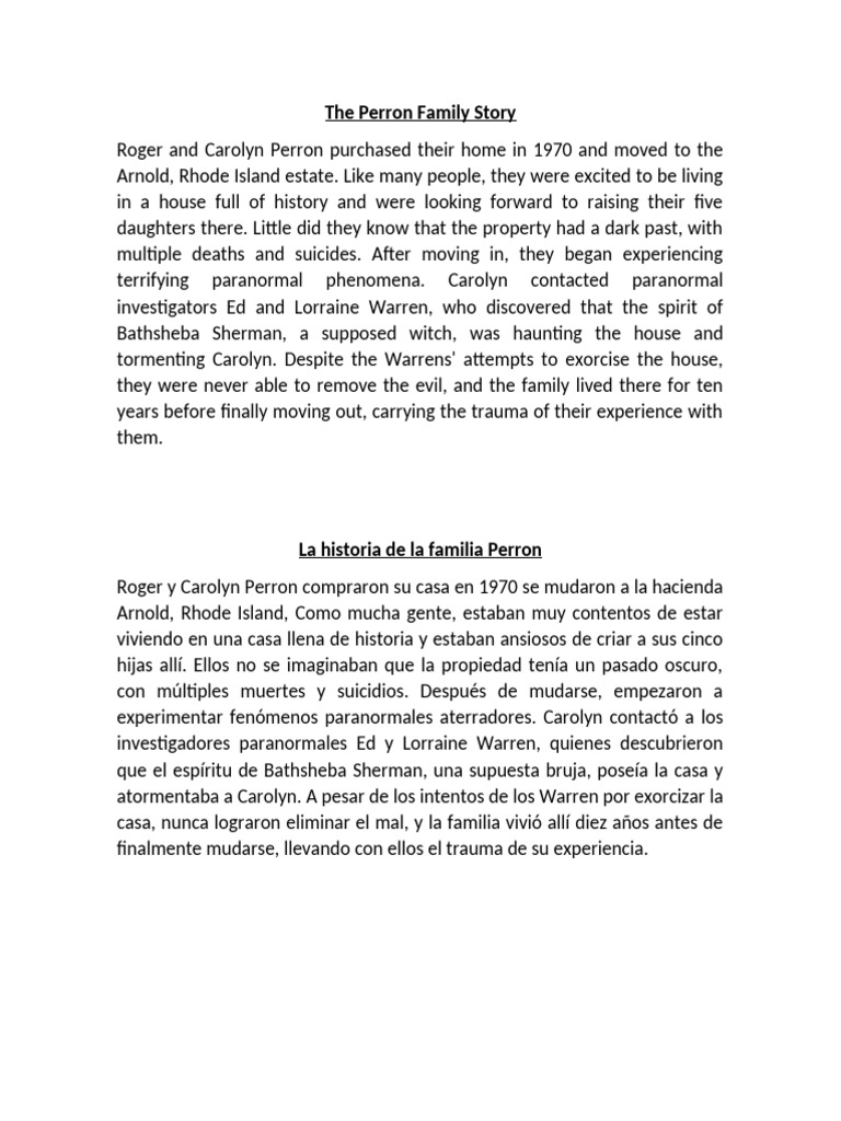 The Perron Family StorY | PDF