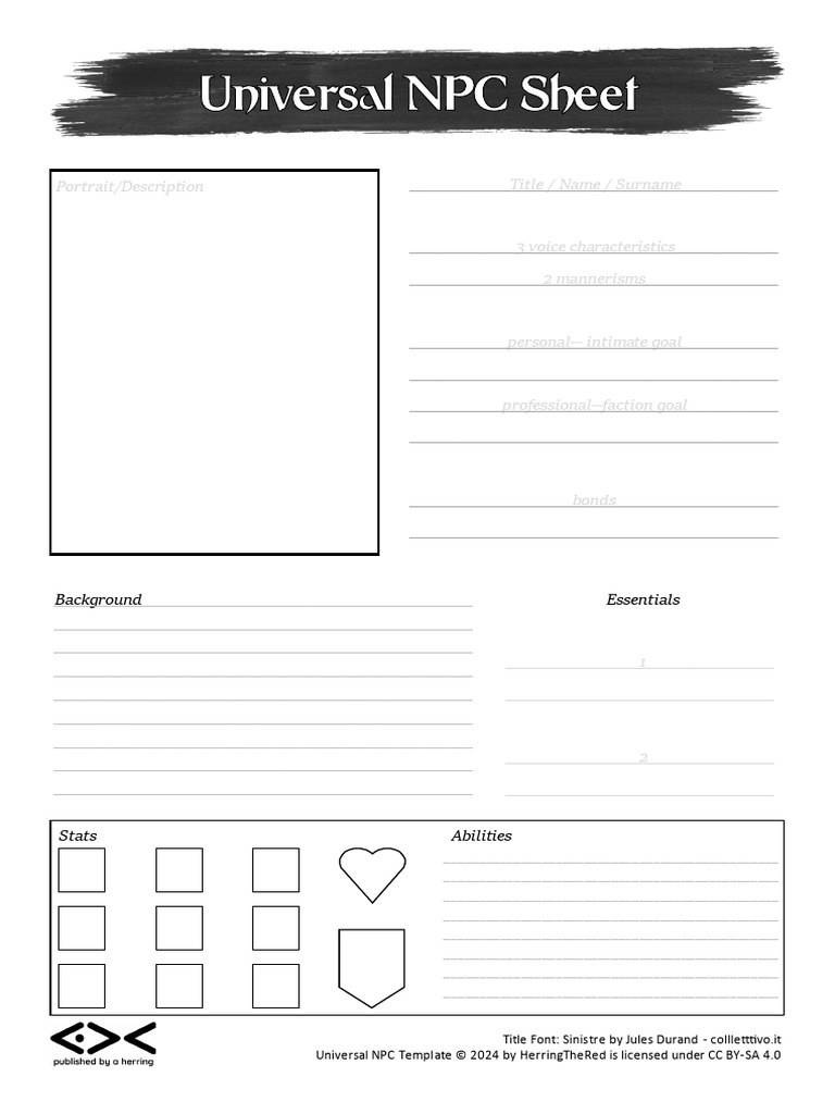 Universal NPC Character Sheet Template | PDF | Role Playing Games