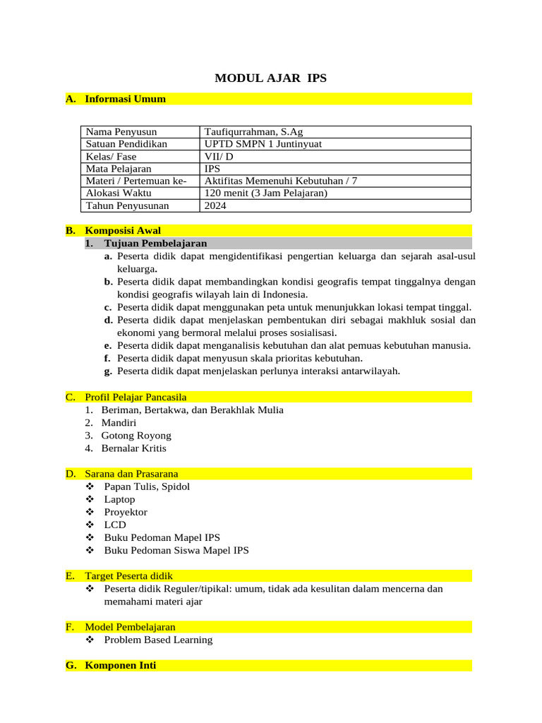 Ips SMP Kelas Vii - Modul Ajar 1.7 (Bab 1) | PDF
