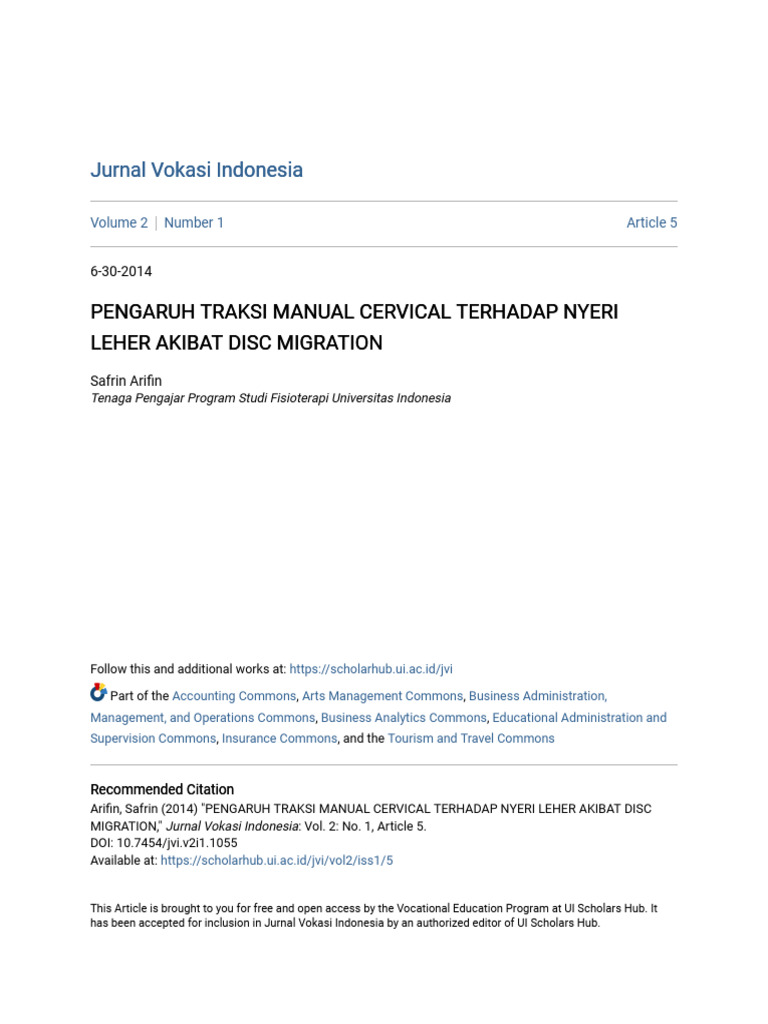 Pengaruh Traksi Manual Cervical Terhadap Nyeri Leher Akibat Disc | PDF