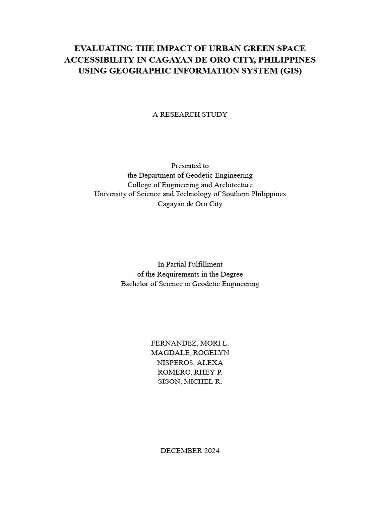 EVALUATING THE IMPACT OF URBAN GREEN SPACE ACCESSIBILITY IN CAGAYAN DE ORO CITY, PHILIPPINES ...