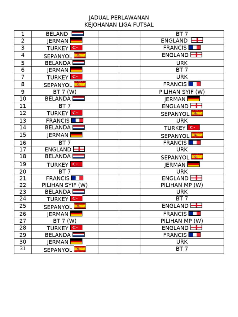 Jadwal Pertandingan Liga Futsal 2023 | PDF
