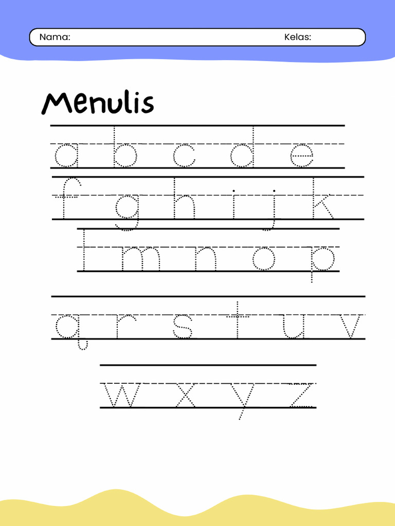 Menulis Huruf Vokal Lembar Kerja Biru Kuning Hijau Ilustrasi | PDF