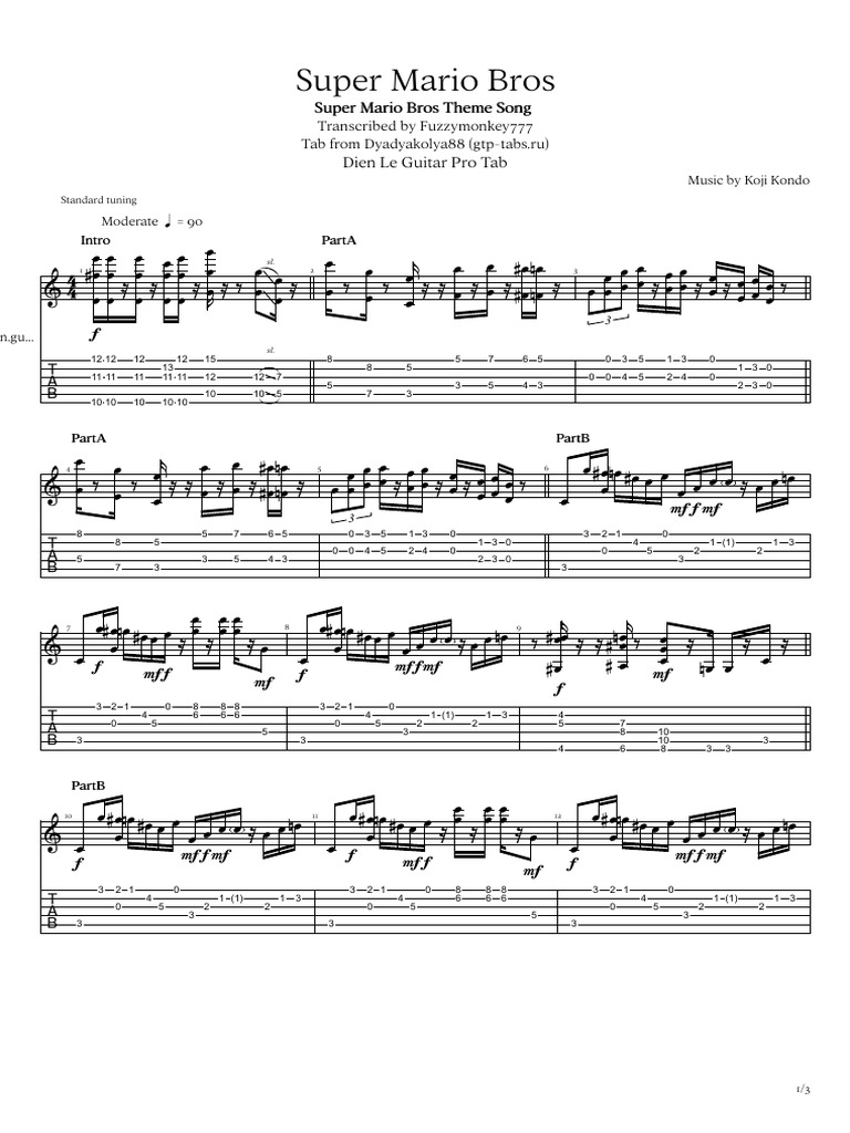 Super Mario Bros (Acoustic Guitar Arrangement With Tab) | PDF | Video Game Publishers | Video ...