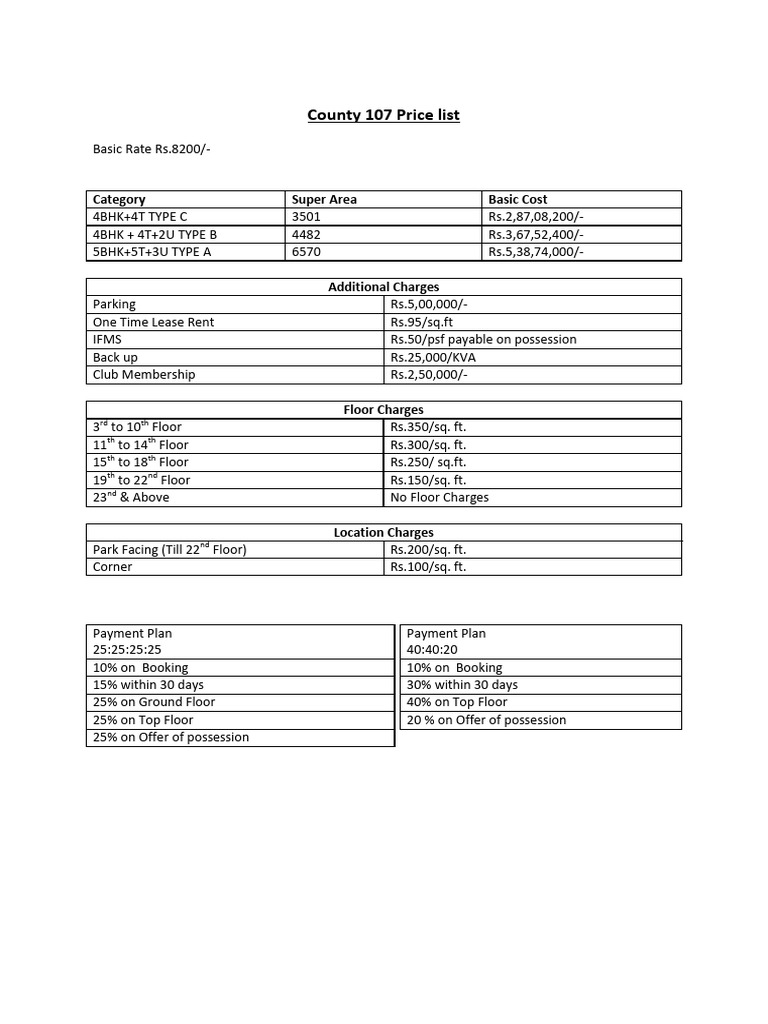 County 107 Price List | PDF