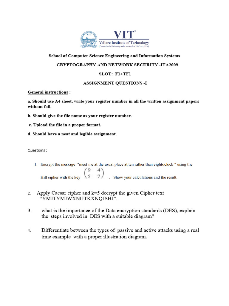 Cryptography Assignment Questions ITA2009 | PDF
