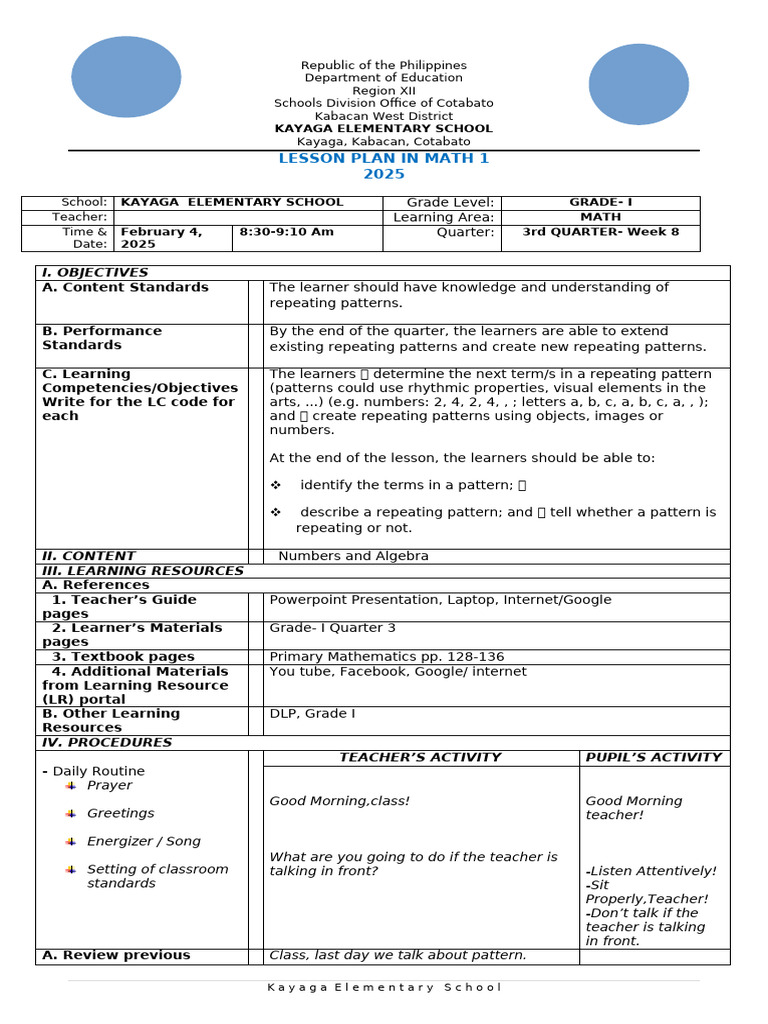 cot-lp-3rd-gading-MATH W-8 - D-8 | PDF | Teachers | Learning