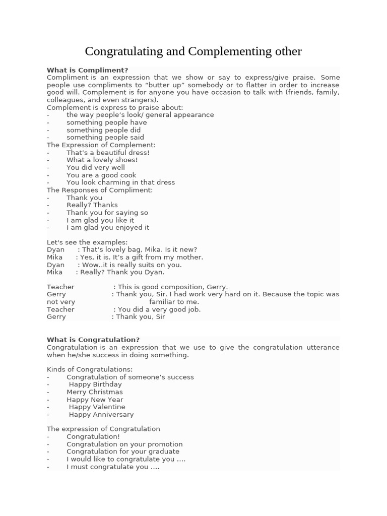 Congratulating and Complementing other kelas X | PDF