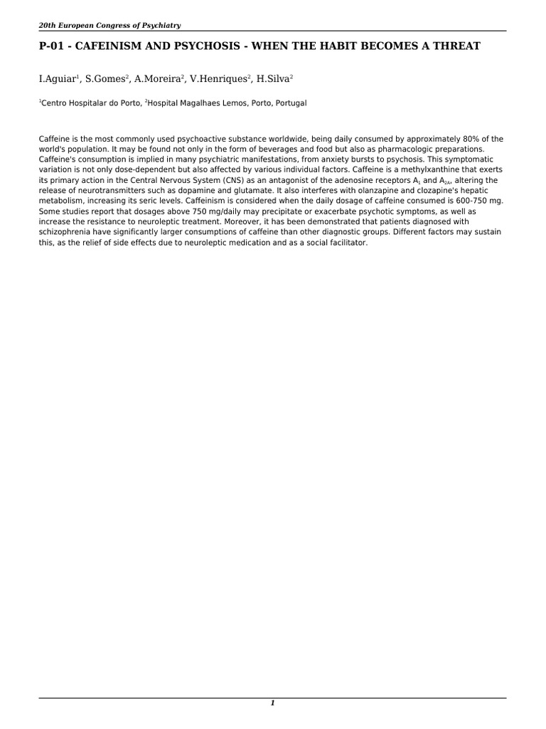 Caffeine's Impact on Psychosis | PDF