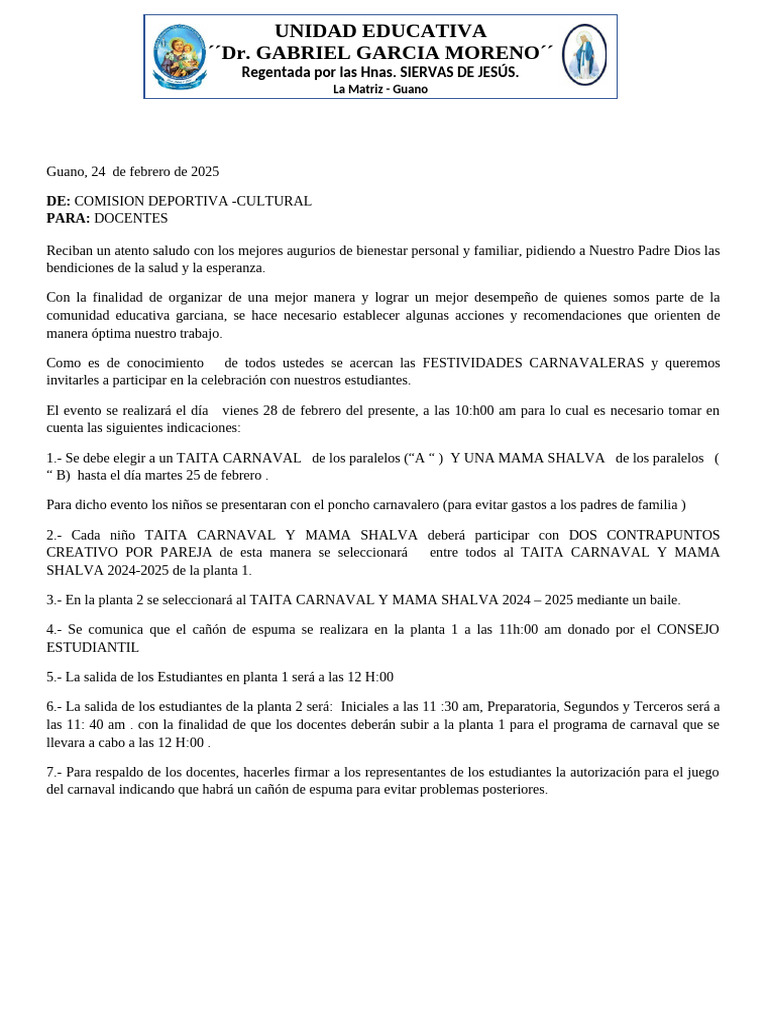 COMUNICADO CARNAVAL 2025 planta 2 (1) | PDF