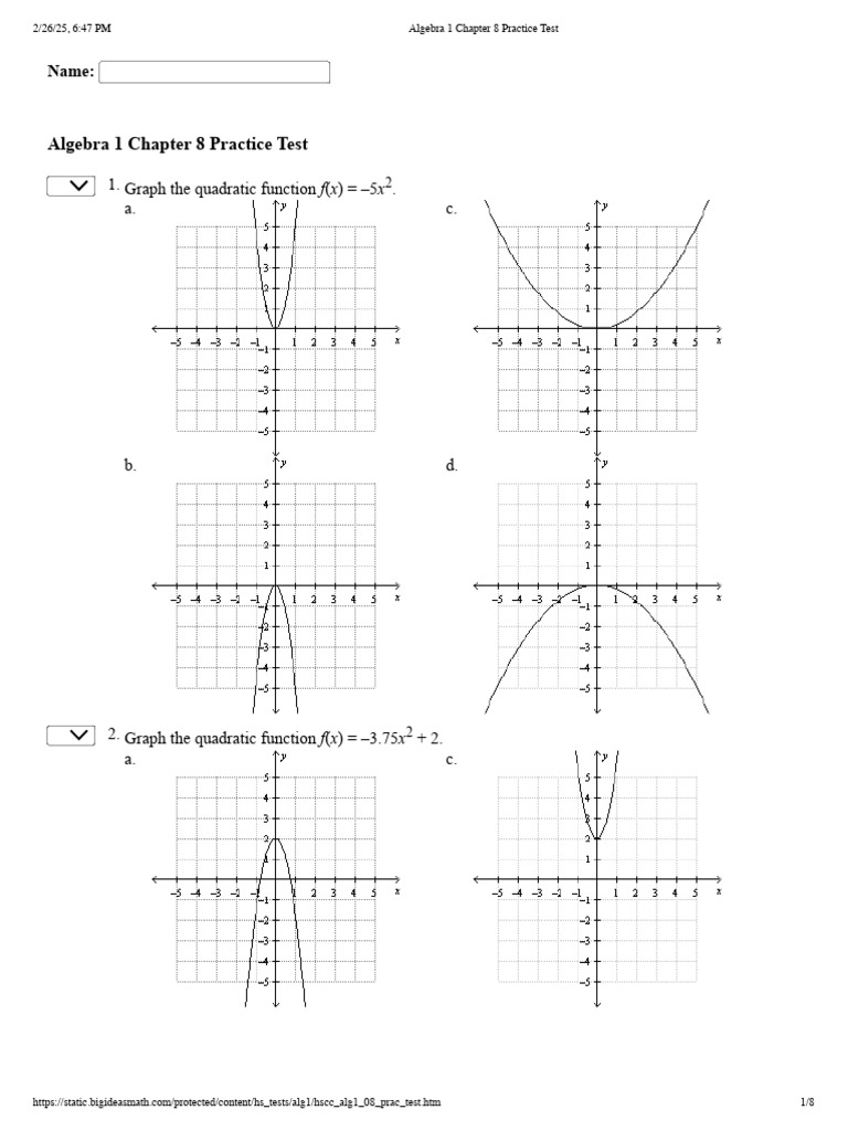 Algebra 1 Chapter 8 Practice Test | PDF | Mathematics | Mathematical ...