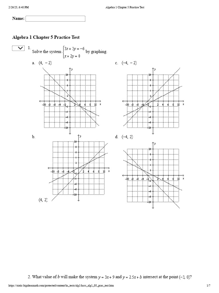 Algebra 1 Chapter 5 Practice Test | PDF | Equations | Algebra