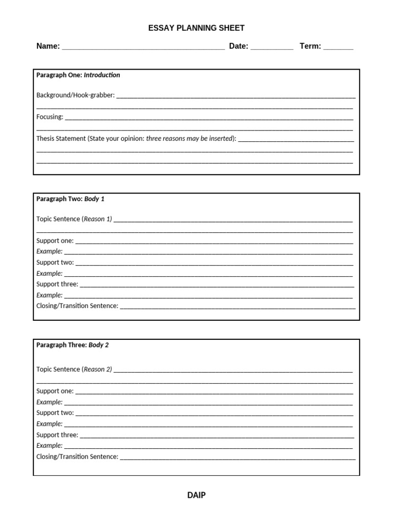 Essay Planning Sheet 1 | PDF | Essays