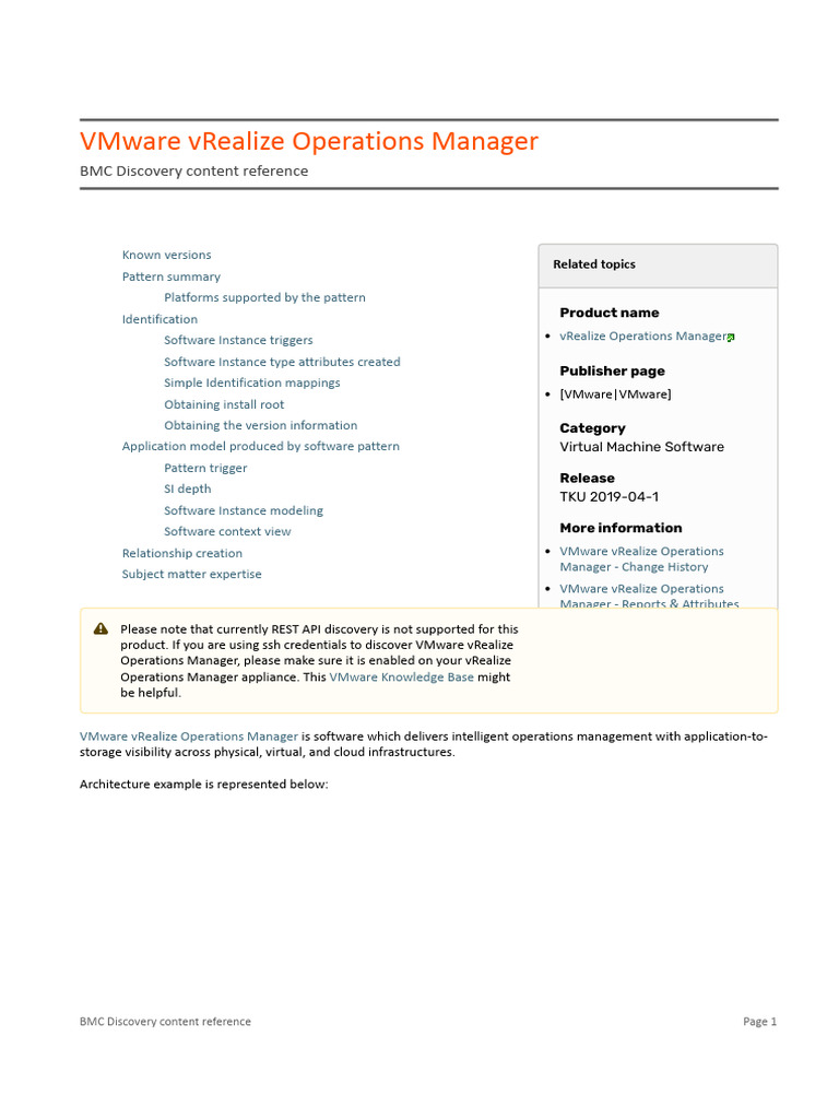 BMC Discovery Content Reference - VMware Vrealize Operations Manager - 11 - 02 - 2023 | PDF ...
