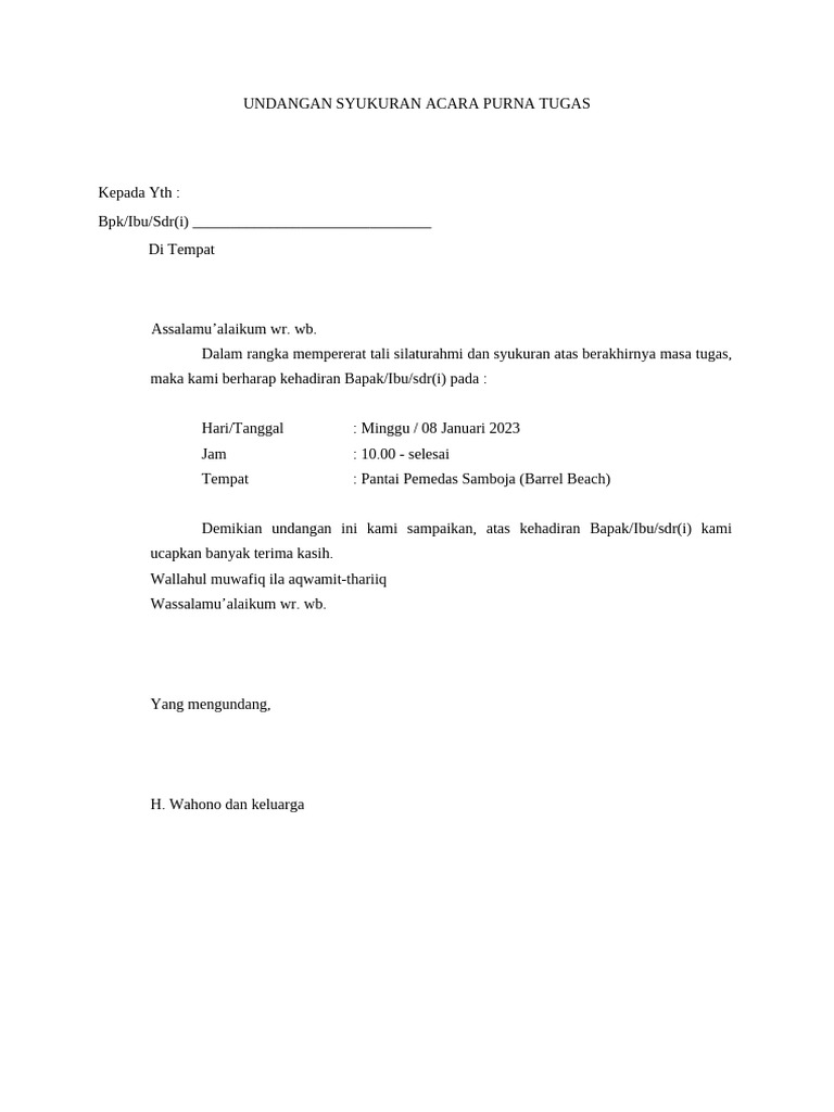 Undangan Acara Purna Tugas | PDF